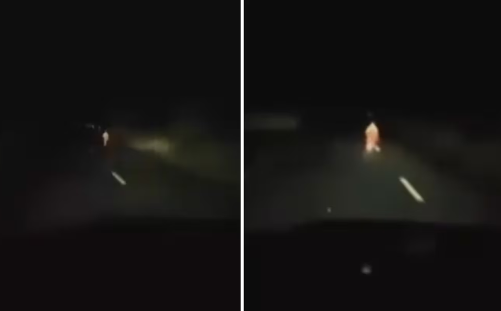 Un hombre se cruzó con una extraña figura en la ruta y el video causó ...